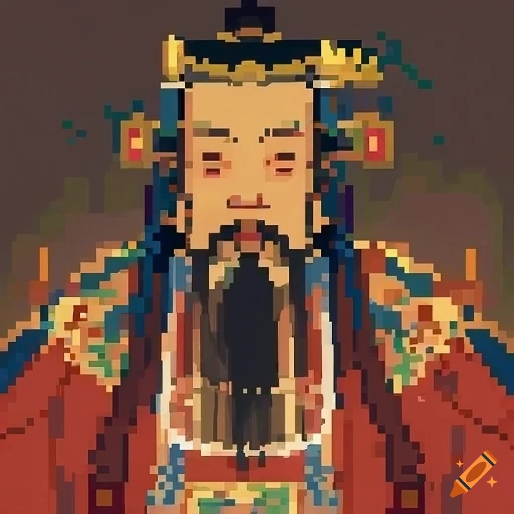 Pixel art of the jade emperor inspired by traditional chinese ink ...