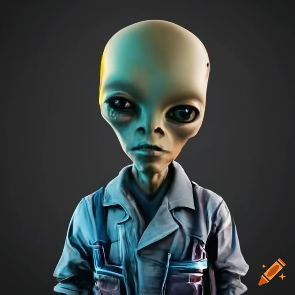 Alien in car mechanic outfit on Craiyon