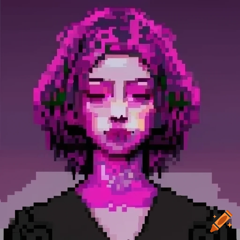 Pixel art with dithering and solarized colors in black, magenta, and ...