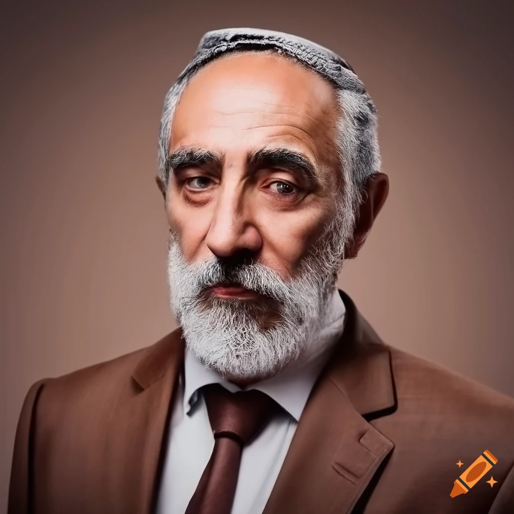 Portrait of a mature jewish man in a brown business suit on Craiyon