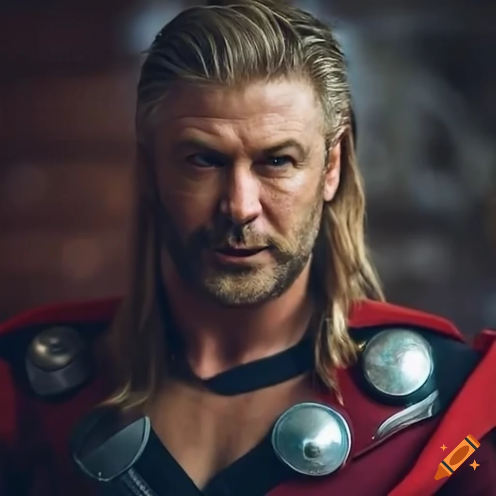 Actor alec baldwin dressed as thor in a movie role on Craiyon