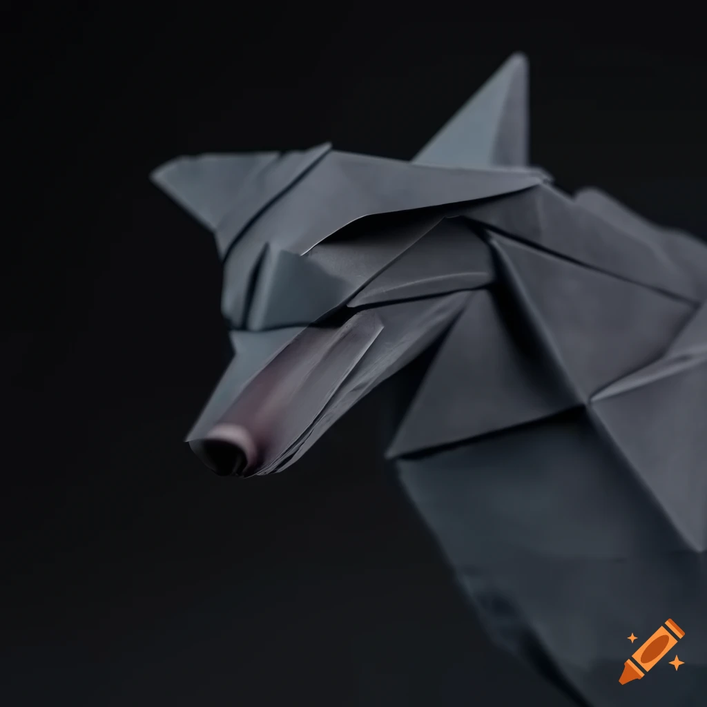 Origami style high poly wolf on black matte background on Craiyon