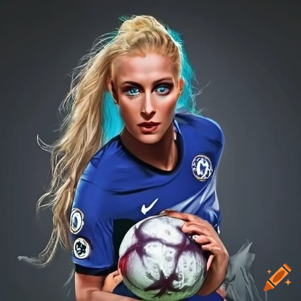 Blond warrior woman representing chelsea fc on Craiyon
