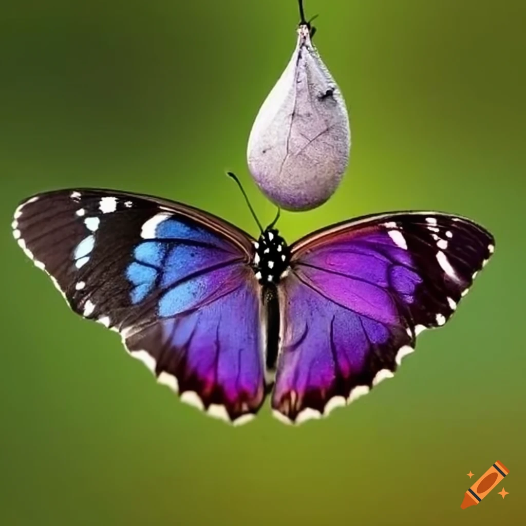 Purple butterfly emerging from a cocoon on Craiyon