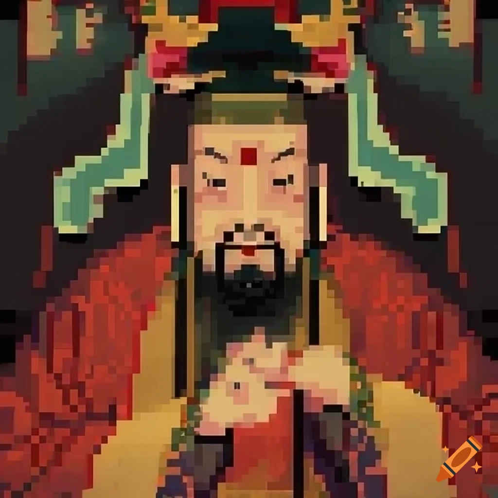 Pixel art of the jade emperor inspired by traditional chinese ink ...
