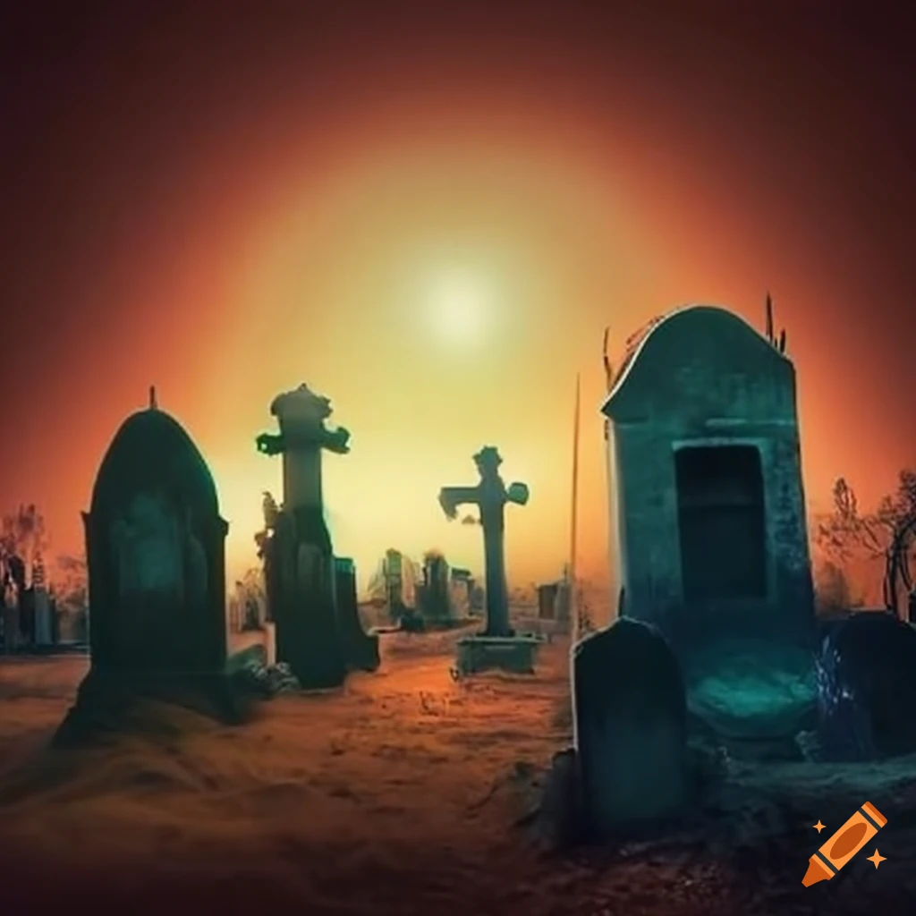 Spooky cemetery on an alien planet on Craiyon