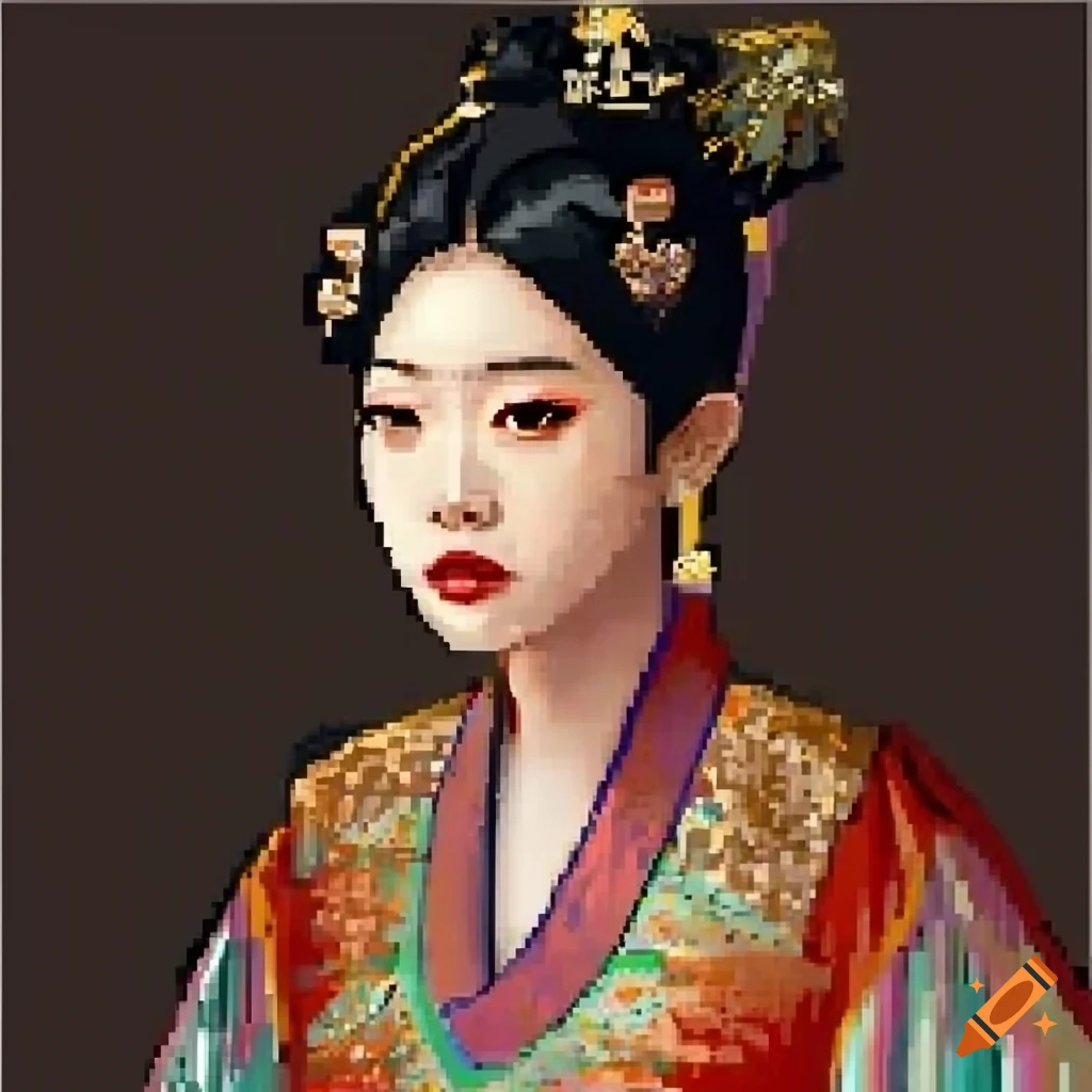 Pixel art oil painting portrait of medieval chinese princess in beijing ...