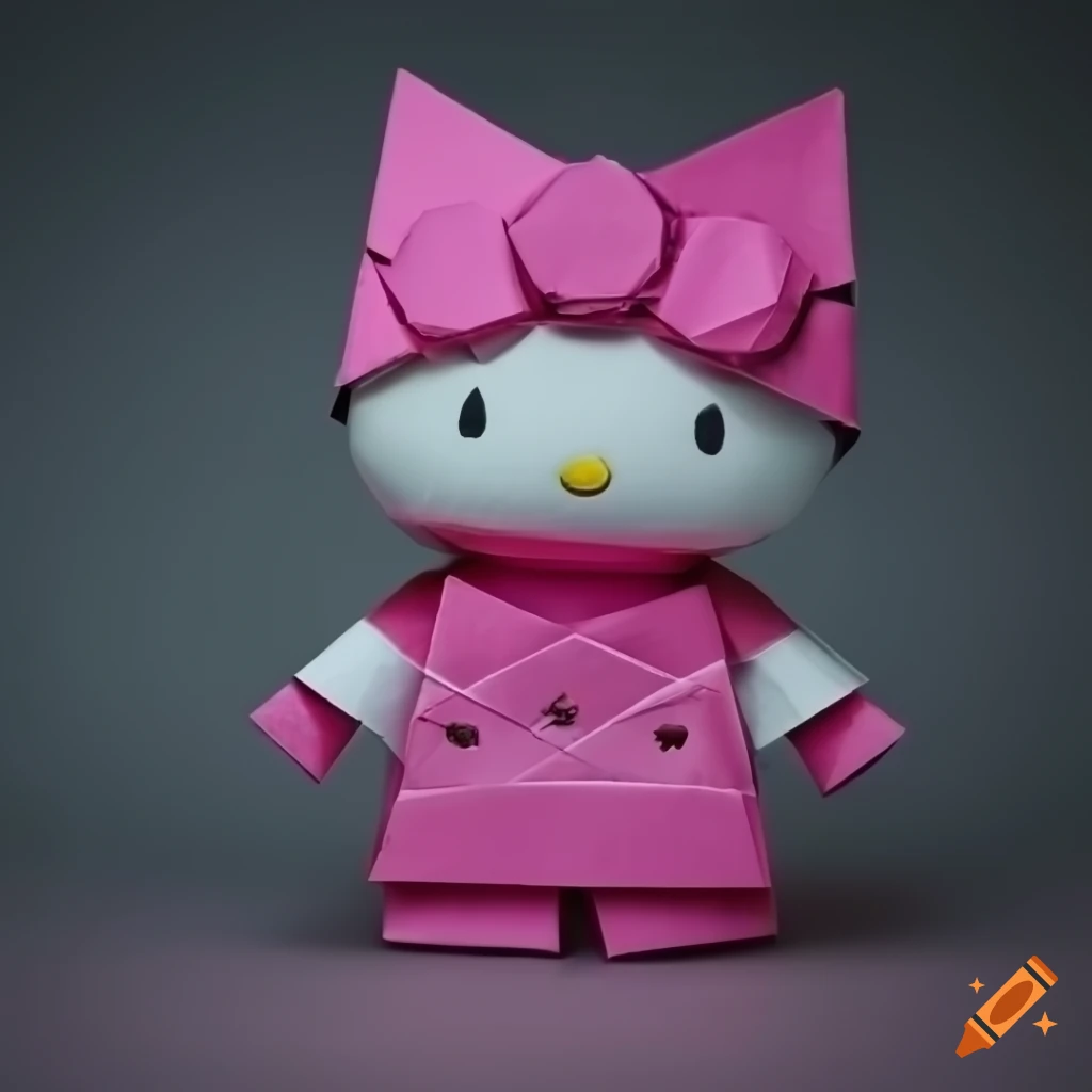 Origami hello kitty ninja in high poly style on Craiyon