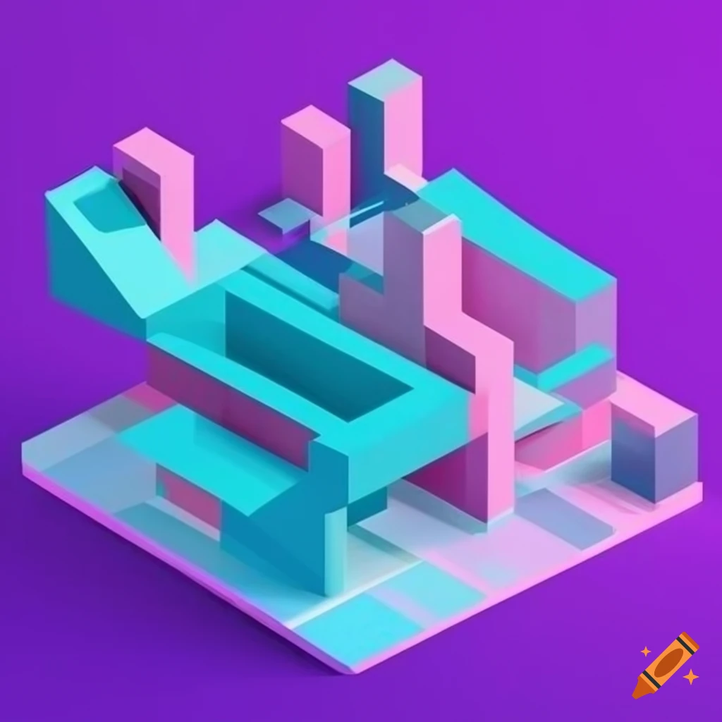 Isometric abstract architecture with a feminine touch on Craiyon