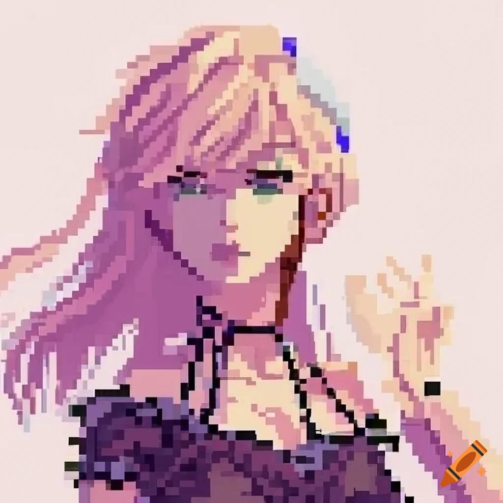 Pixel art of miss lipei in manga style with dithering on Craiyon