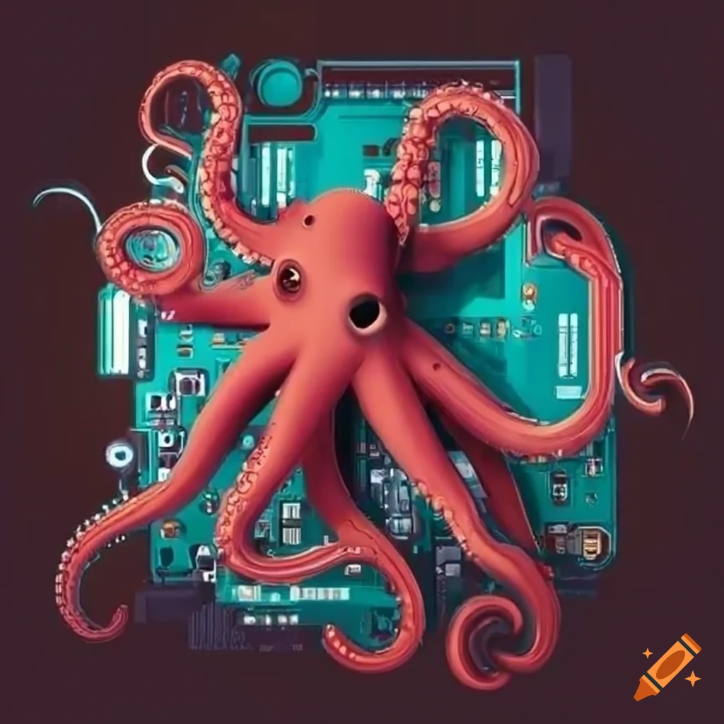 Computer motherboard octopus in it security style on Craiyon