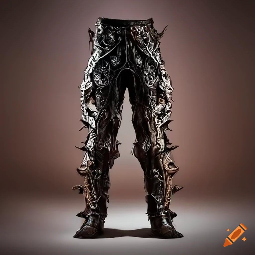 Fantasy metal battle pants with intricate designs and colors on Craiyon