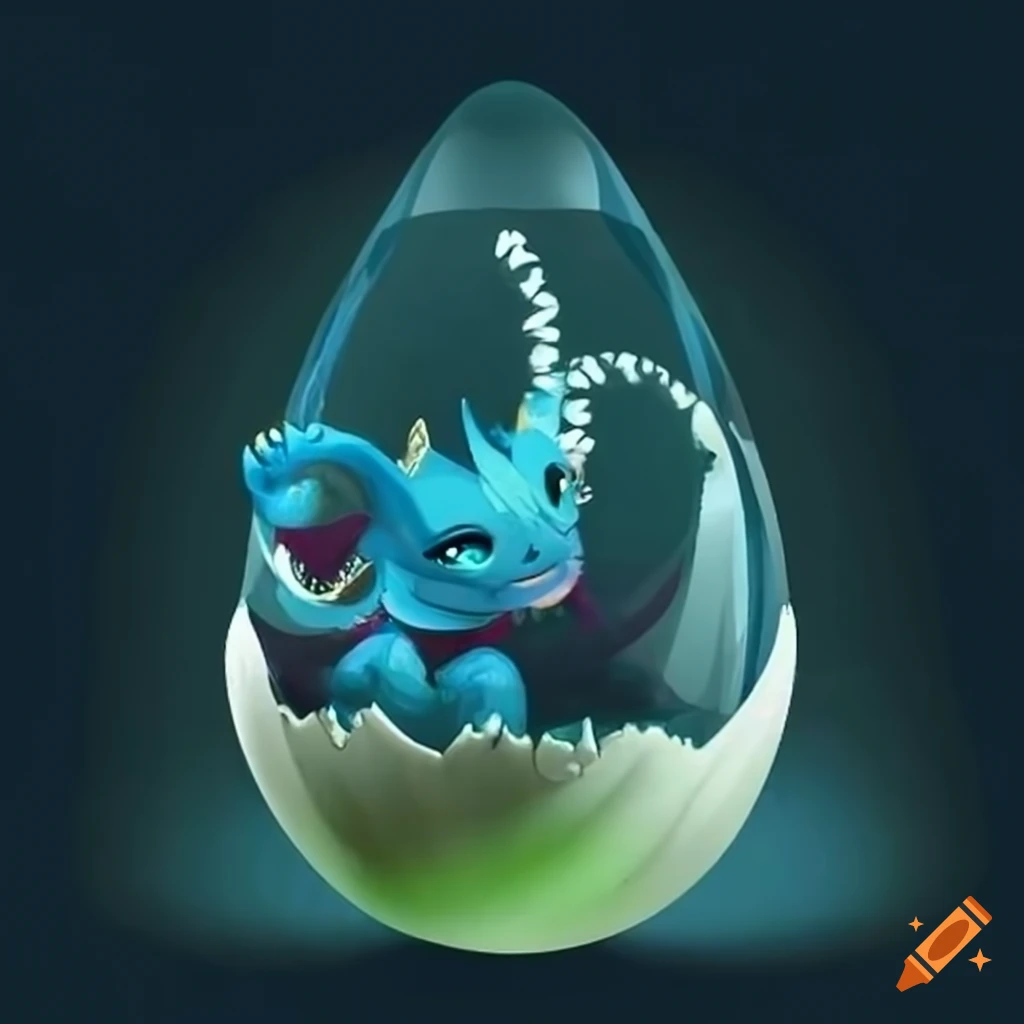 Cute baby dragon in a crystal egg in a fantasy setting on Craiyon