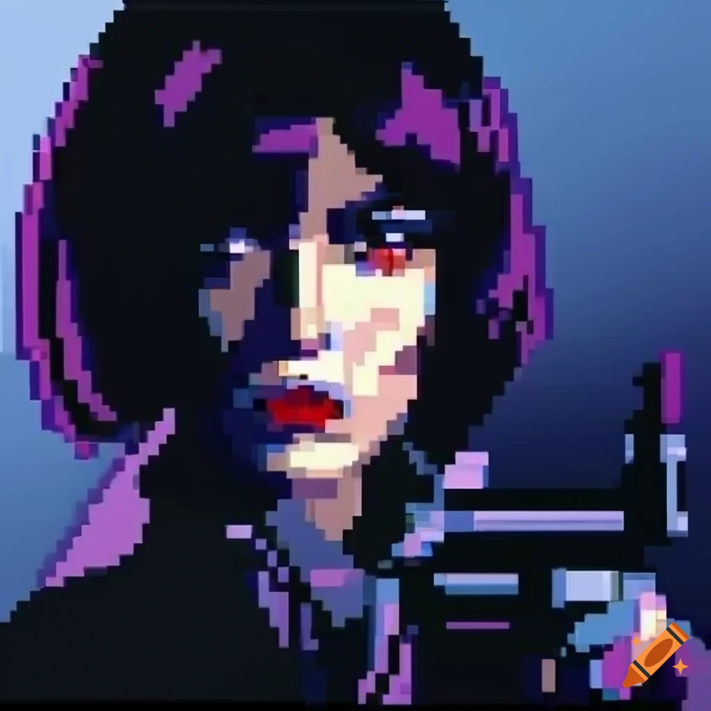 Pixelart oil painting portrait of a french secret agent aiming with a ...