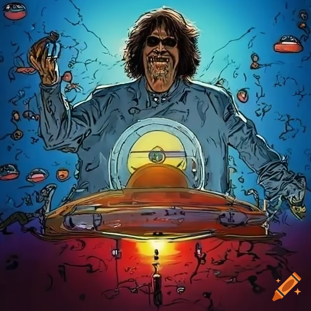Jeff lynne with elo spaceship by moebius in high definition on Craiyon