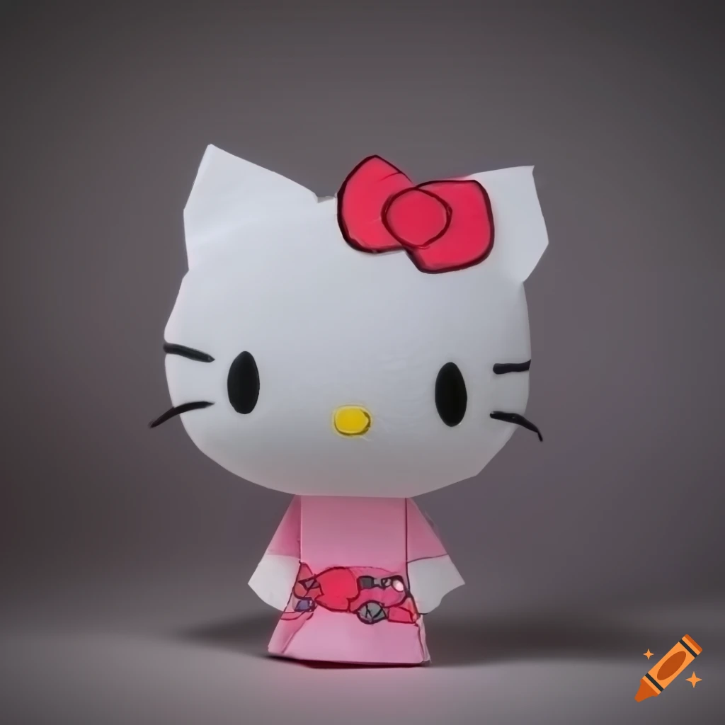 Origami hello kitty ninja in high poly style on Craiyon