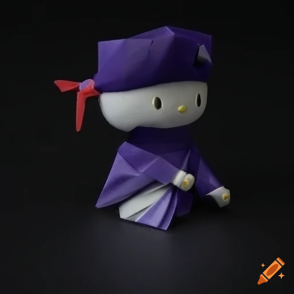 Origami hello kitty ninja in high poly style on Craiyon
