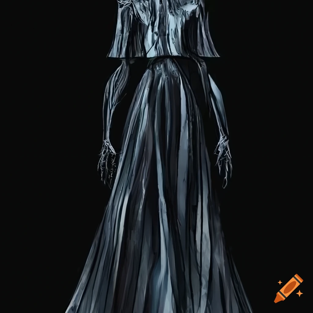 Fashion design sketch with metallic and liquid carbon textures on Craiyon