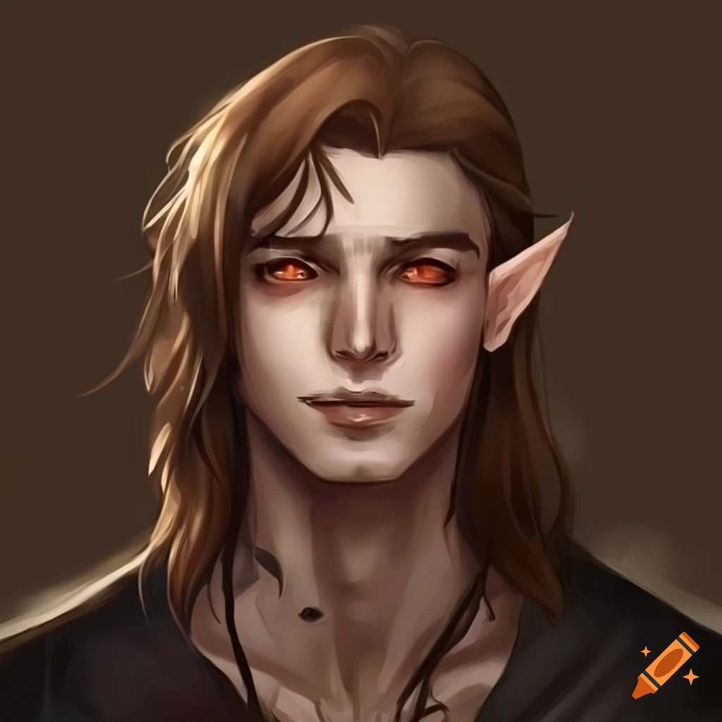 Half human, half demon male with brown hair and gray eyes on Craiyon