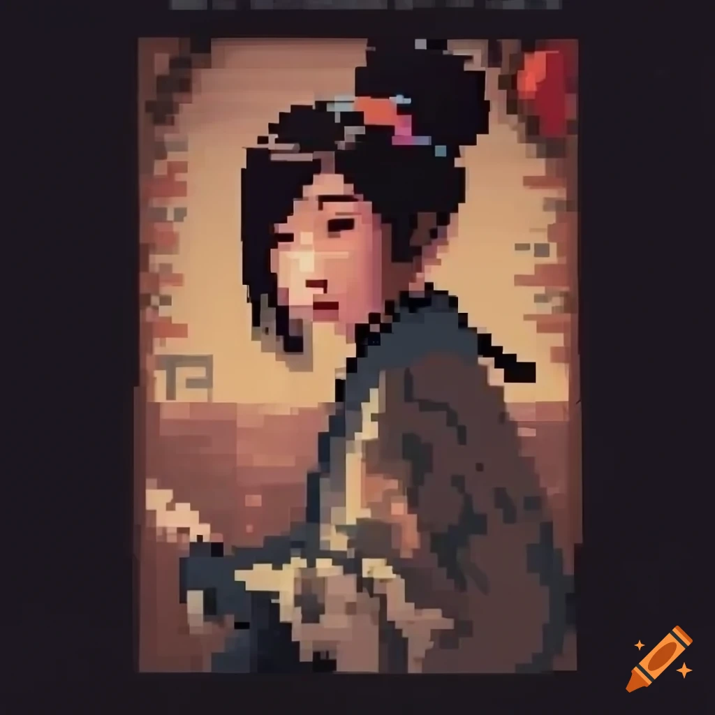 Pixel art with dithering and traditional chinese ink painting influence on Craiyon