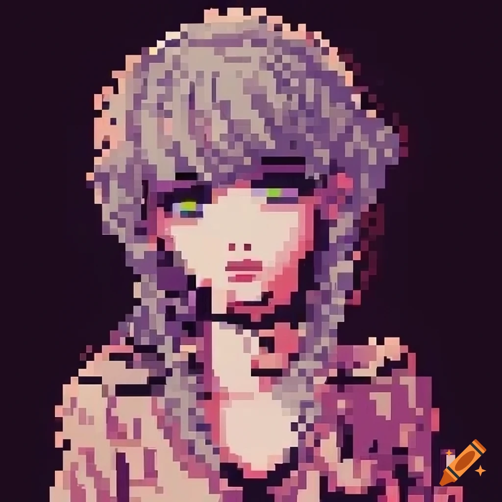Pixel art of miss lipei in manga style with dithering on Craiyon