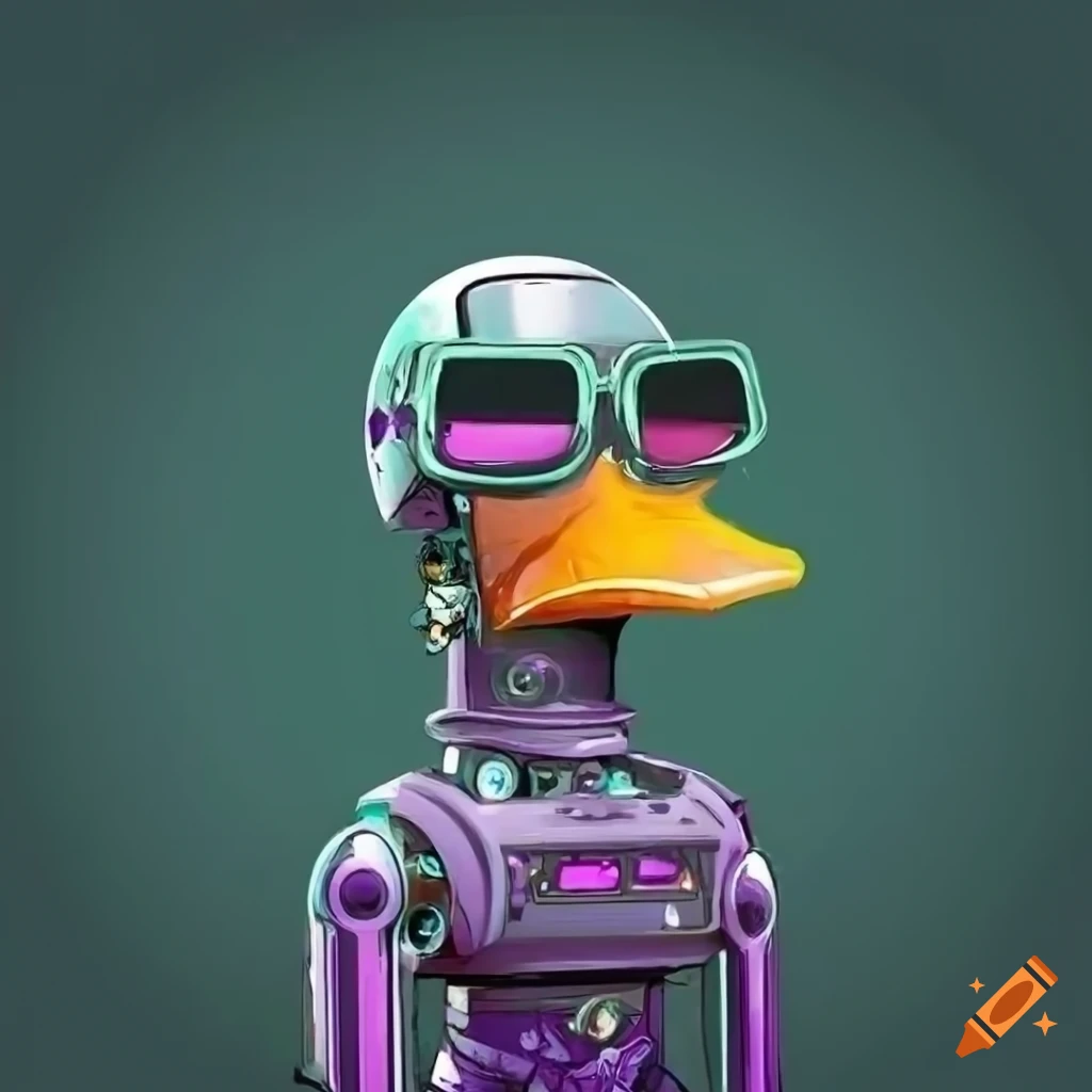 NFT-inspired zombie robot duck with glasses in creative digital art on ...
