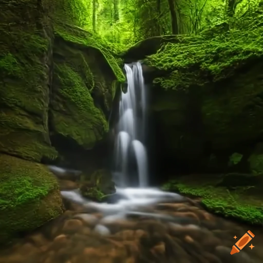 Sunny-side-up egg tumbling over a forest waterfall on Craiyon