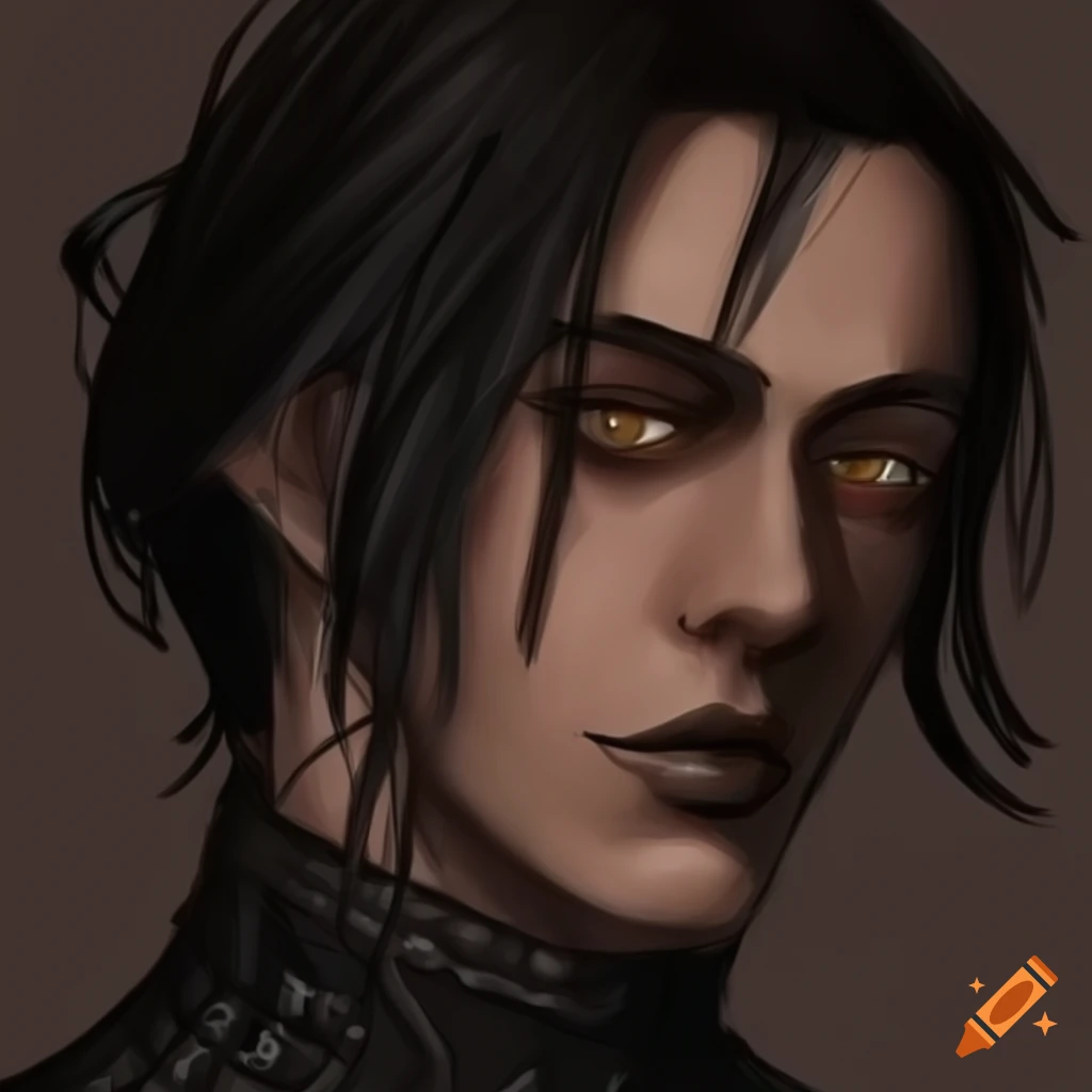 Character with long black hair, ashen skin, and sunken eyes on Craiyon