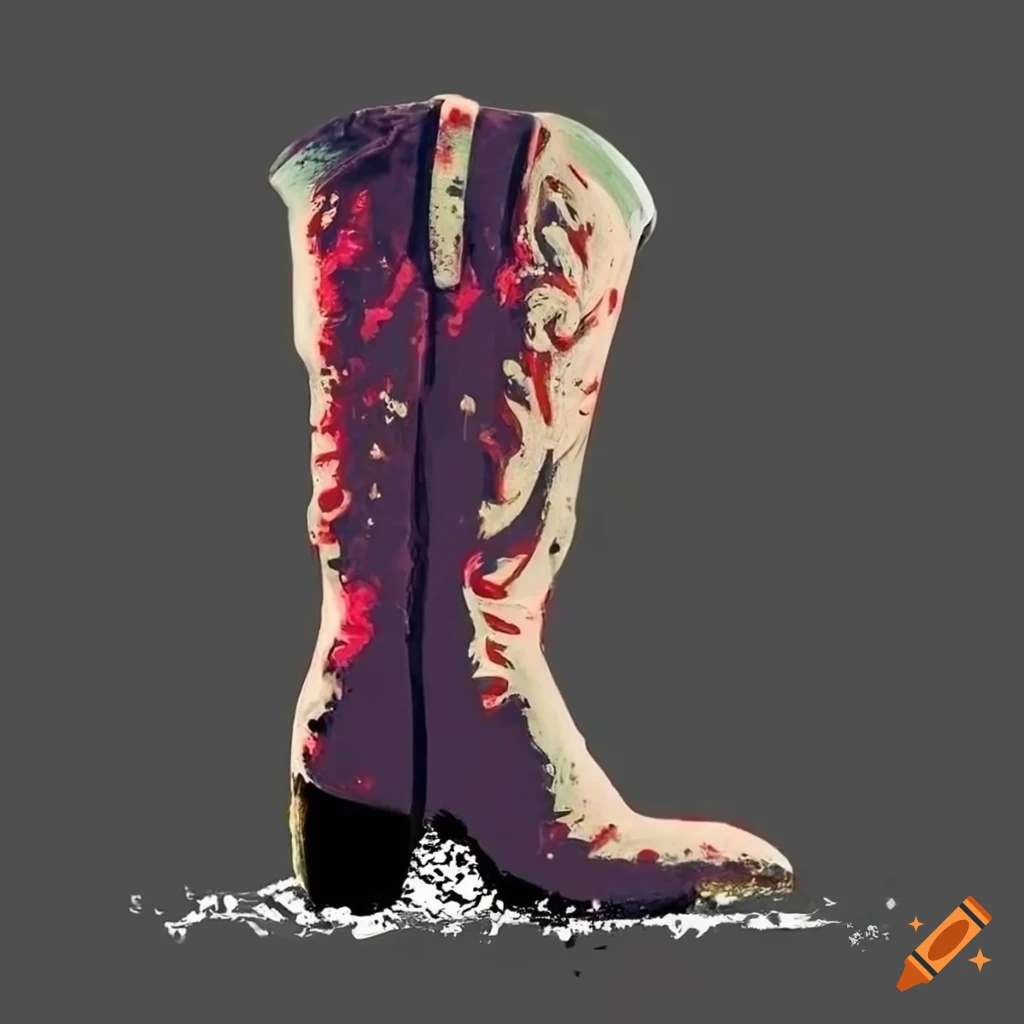 Muddy cowboy boot with blood on Andy Warhol black background on Craiyon