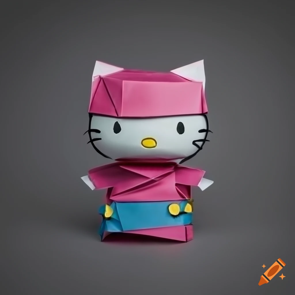 High poly origami hello kitty ninja on a matte background on Craiyon