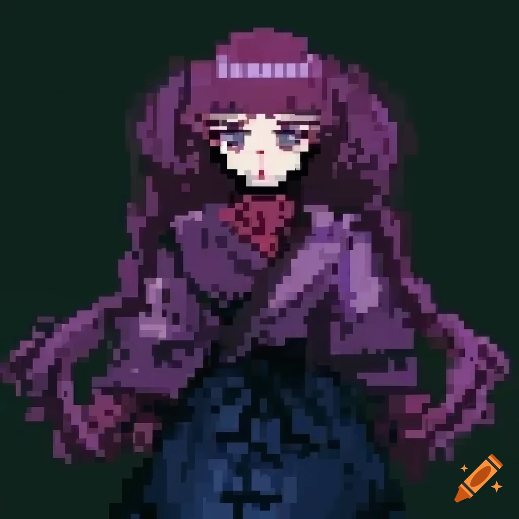 Pixel art of miss lipei in manga style with dithering on Craiyon