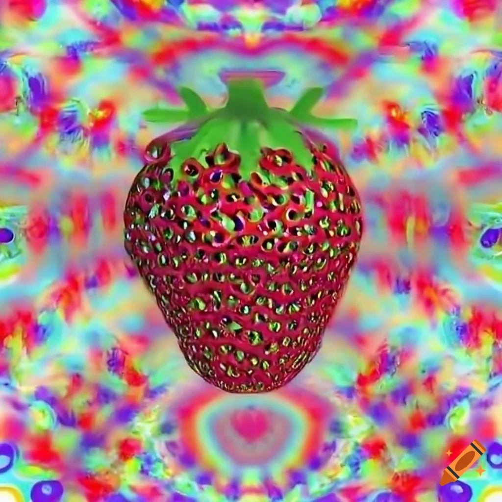 Mirrored image of a strawberry spin illusion in 3D animation on Craiyon