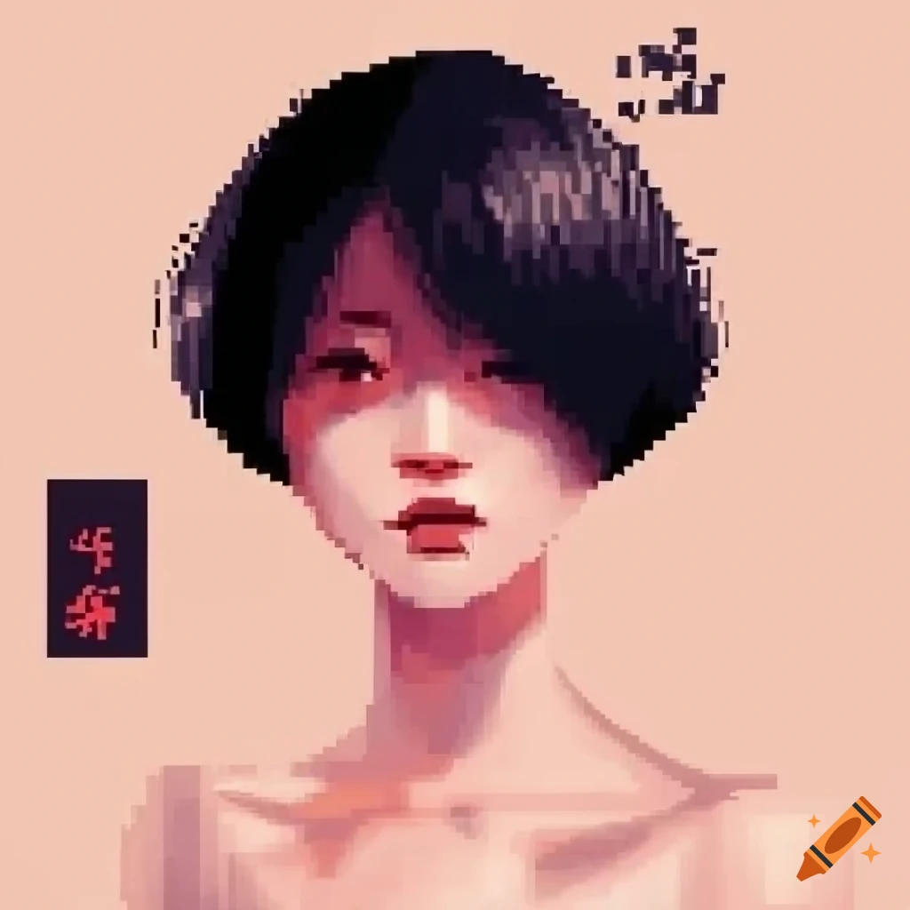 Pixel art with dithering in a traditional chinese ink painting style on ...