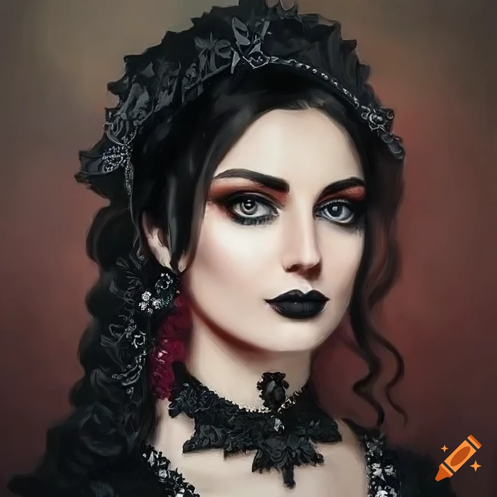 Gothic portrait of a charming young Victorian woman in elegant black ...