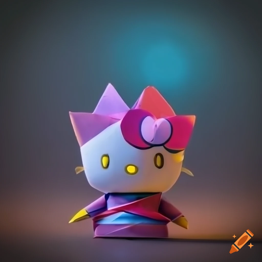 Hello kitty ninja origami in high poly style on Craiyon
