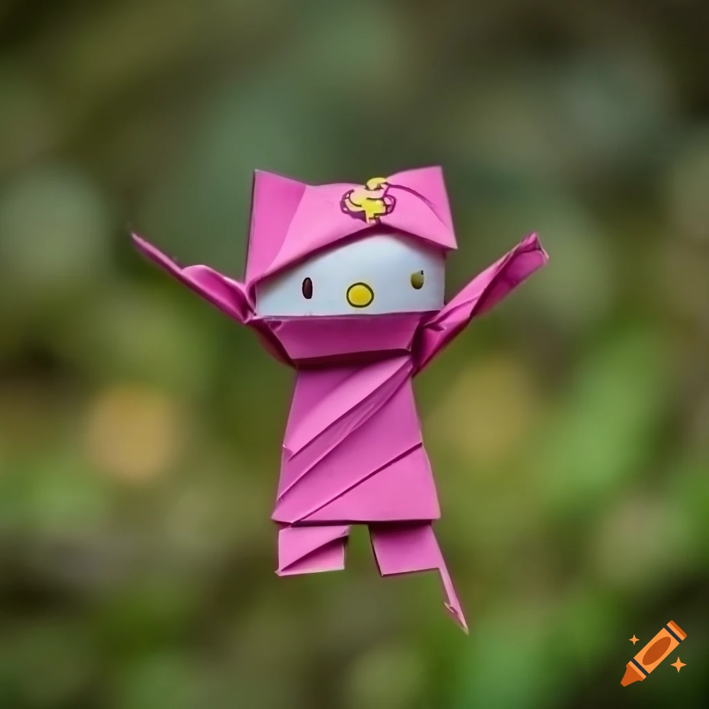 Origami hello kitty ninja in high poly style on Craiyon