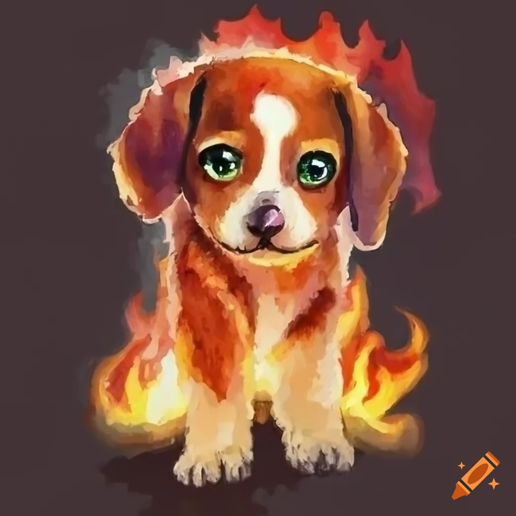 Adorable fire puppy in a magical setting on Craiyon