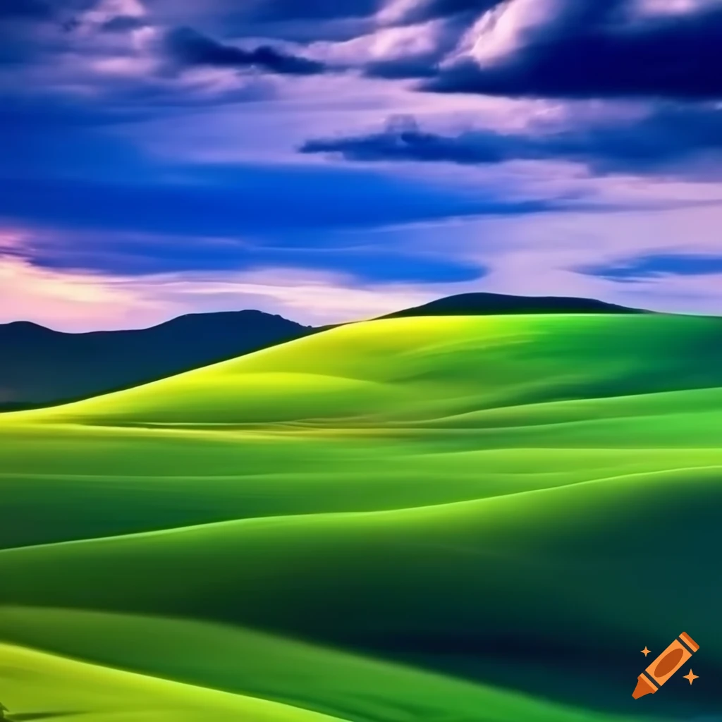 Iconic peaceful landscape with rolling hills and blue sky on Craiyon