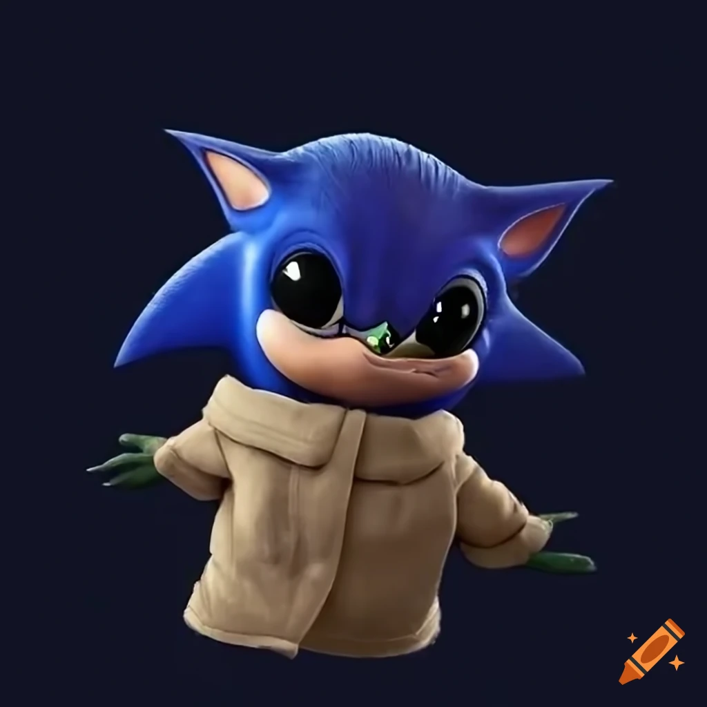 Baby yoda pictured as sonic character on Craiyon