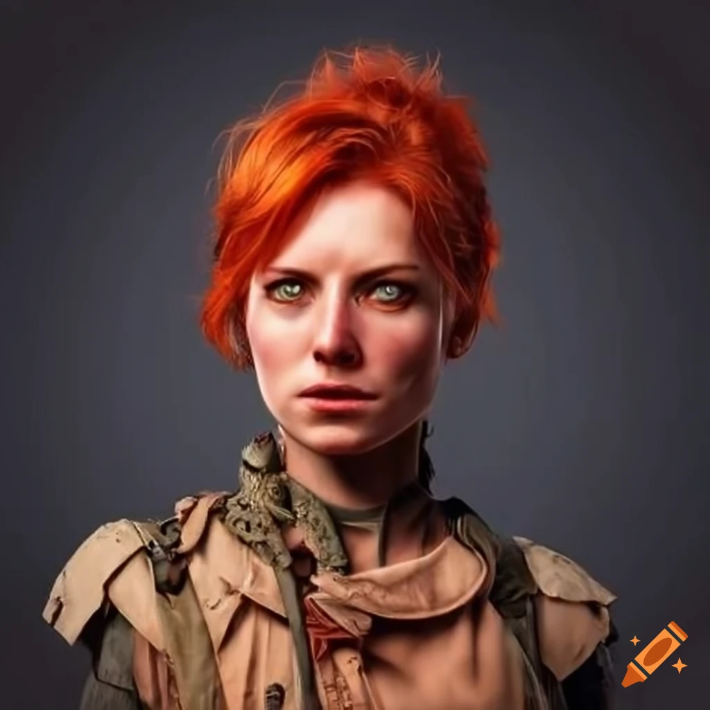 Post-apocalyptic female chef with red hair on Craiyon