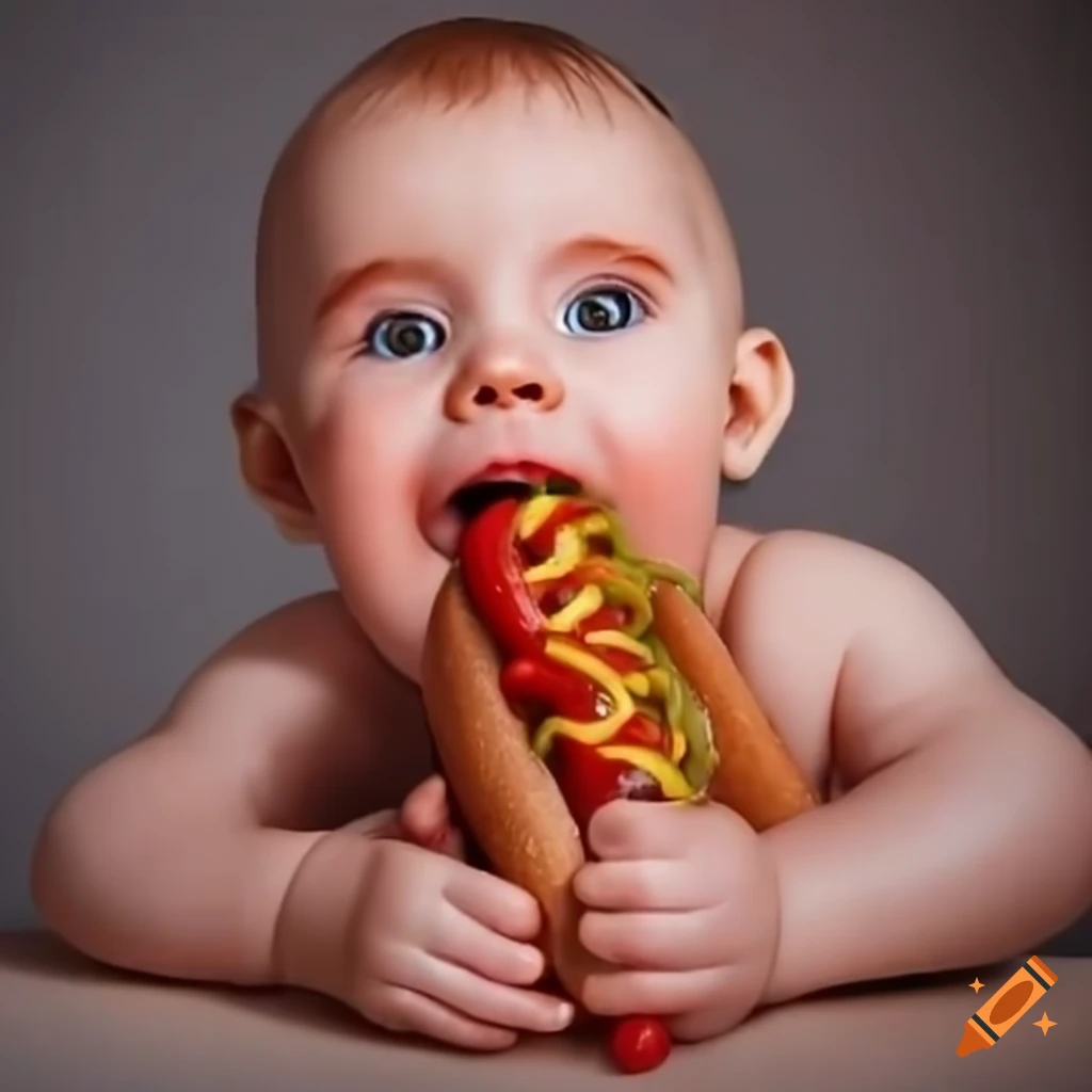 Baby enjoying a hotdog on Craiyon