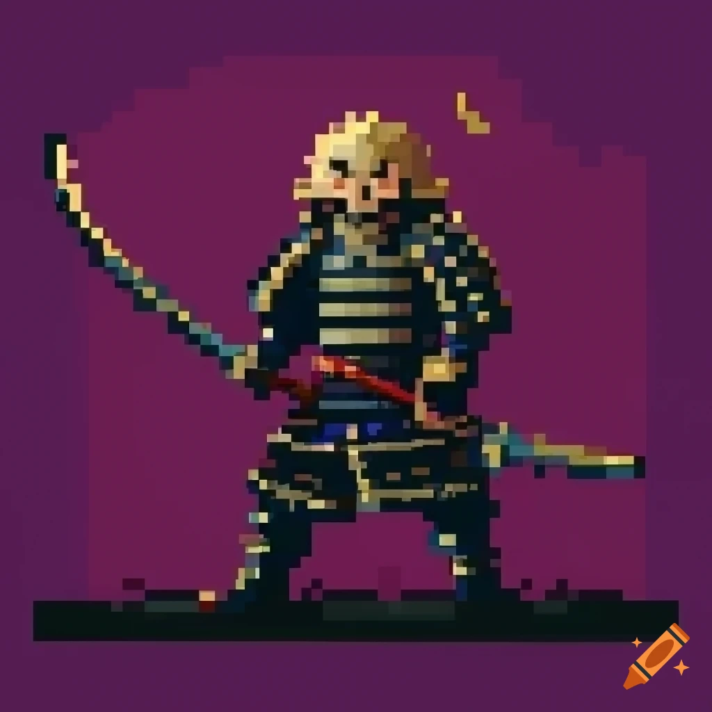 Pixel art of a dithered samurai on Craiyon