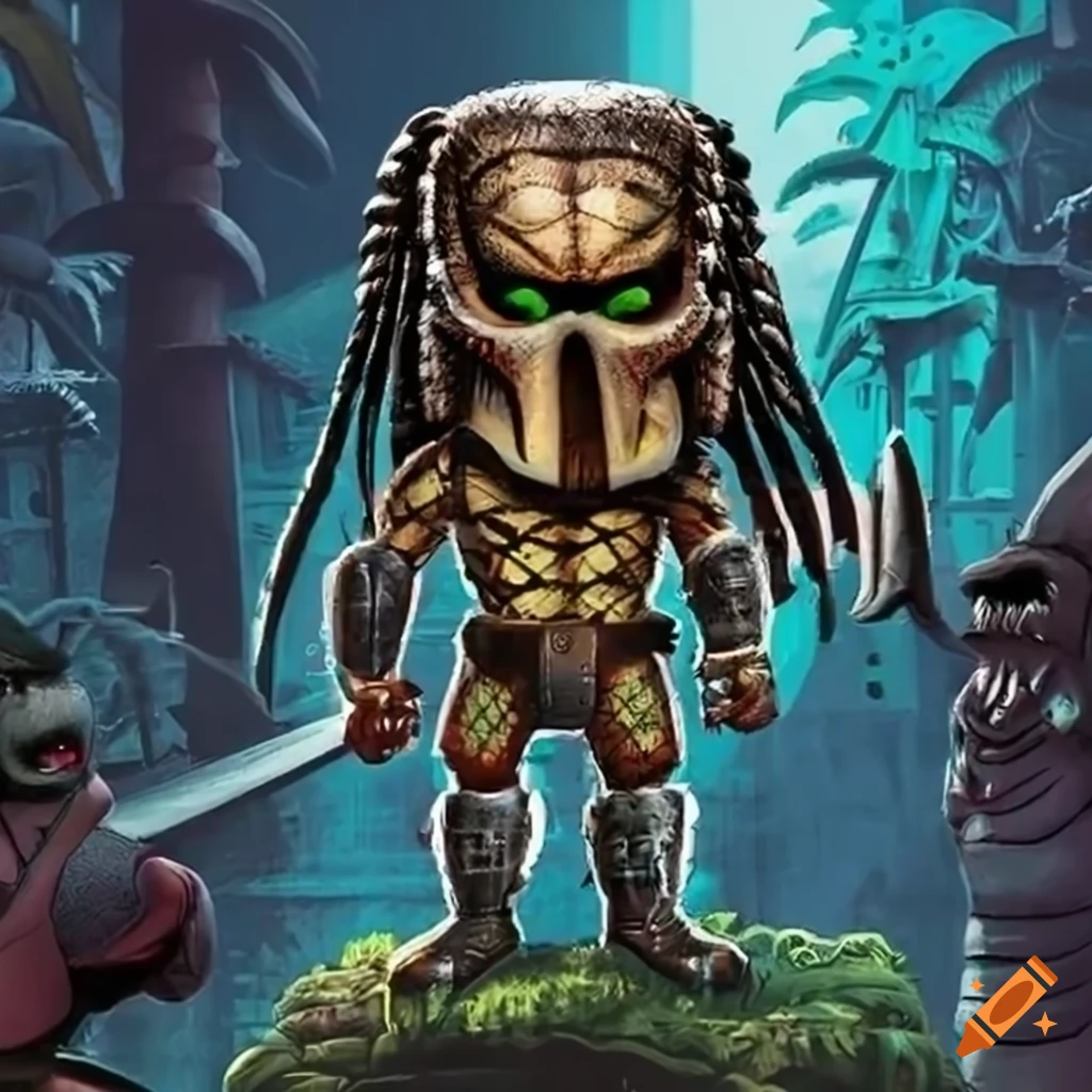 Whimsical Disney-style take on the movie Predator with bright colors ...