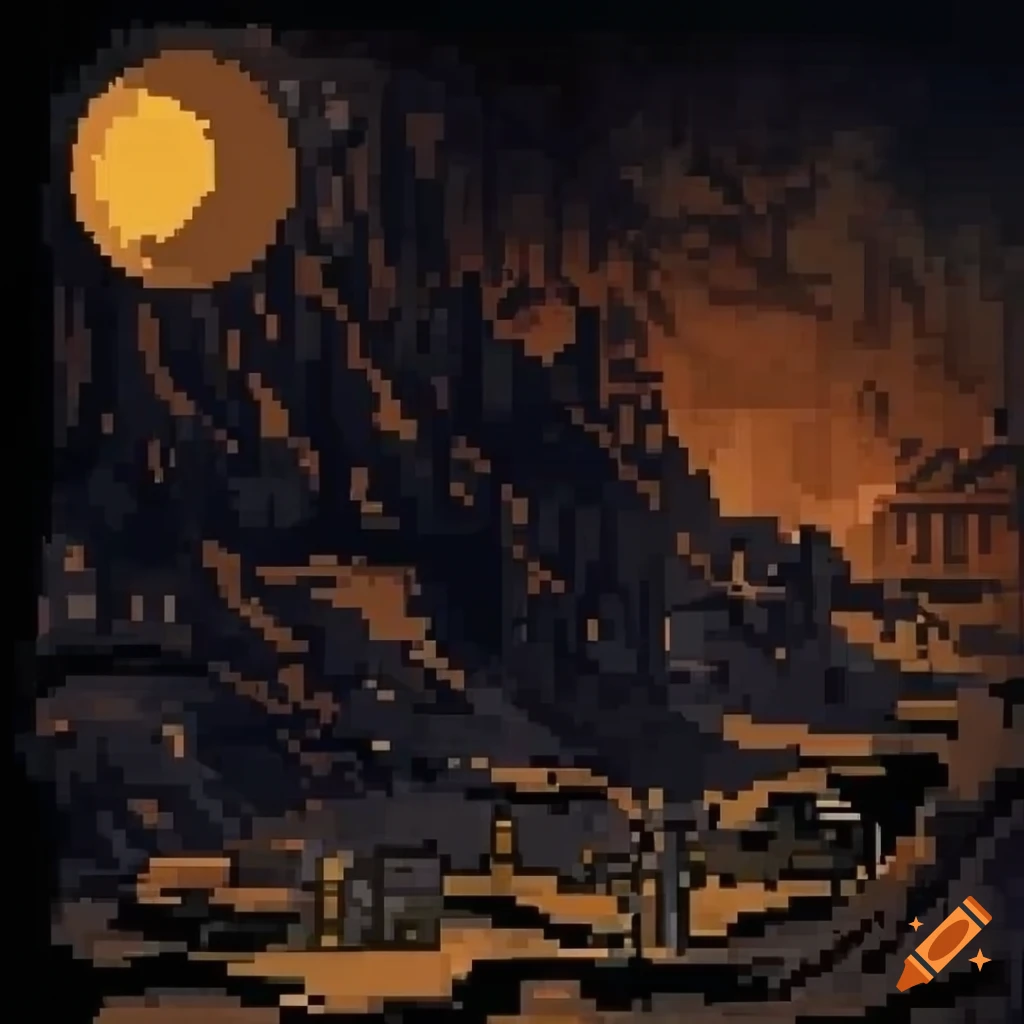 Pixel art with dithering inspired by traditional chinese ink painting ...