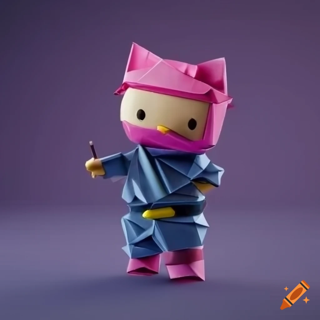 Hello kitty ninja in origami style on a matte background on Craiyon