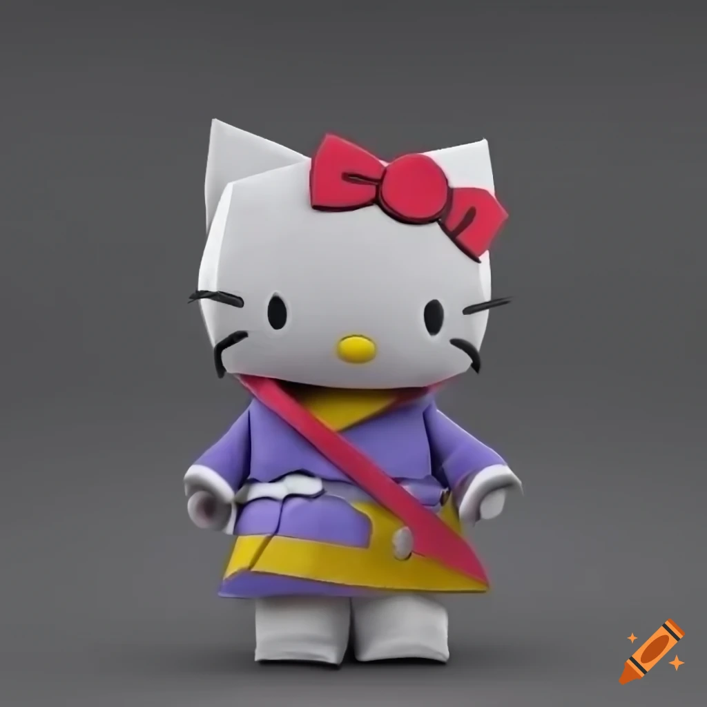 Origami hello kitty ninja in high poly style on Craiyon