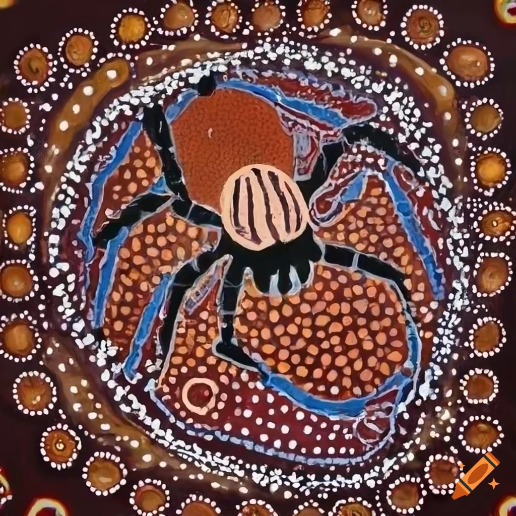 Australian indigenous dreamtime painting of a small spider on Craiyon