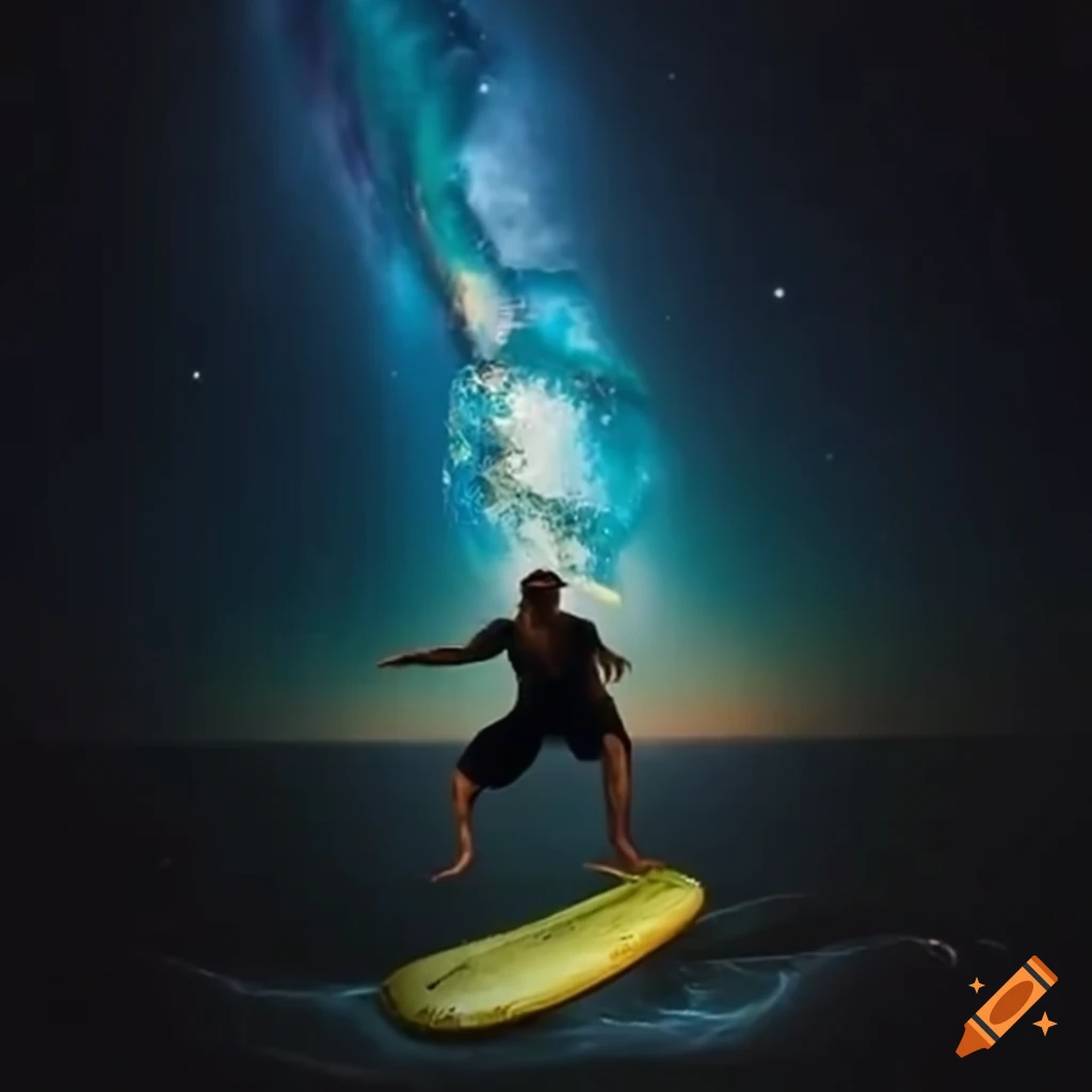 Jesus surfing through the cosmos on a pickle in a fantastic artwork on ...