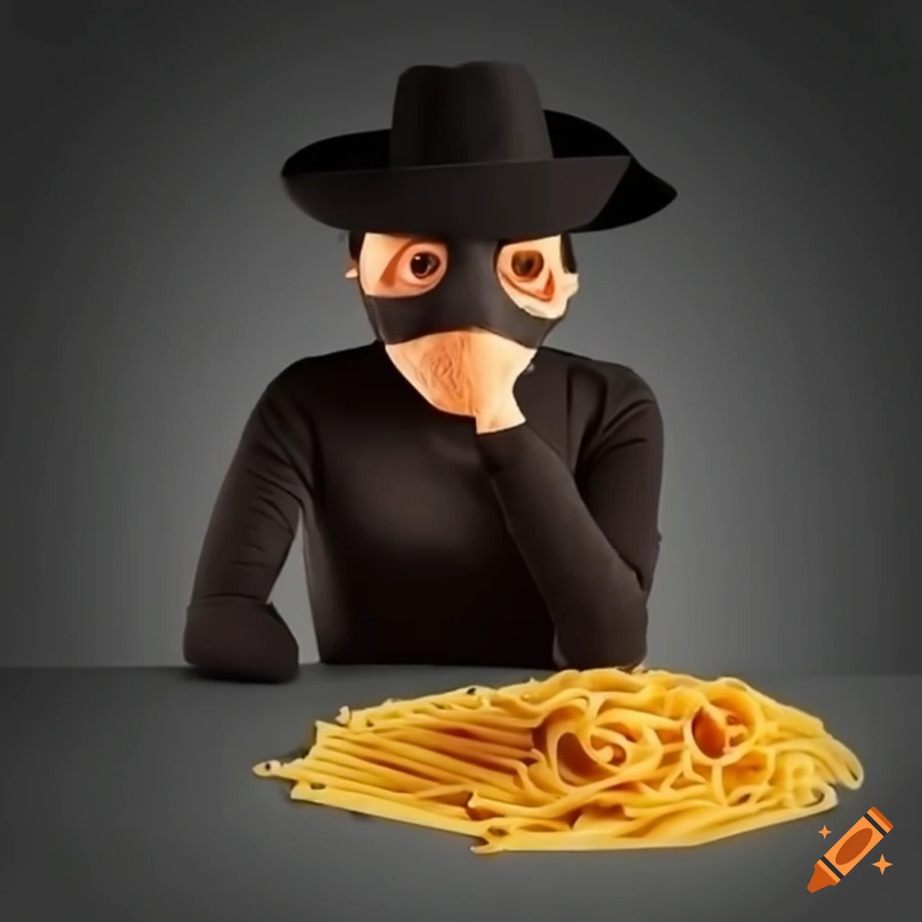 Confused pasta thief with a black hat and mask on Craiyon