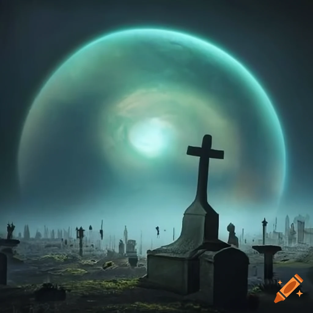 Spooky cemetery on an alien planet on Craiyon